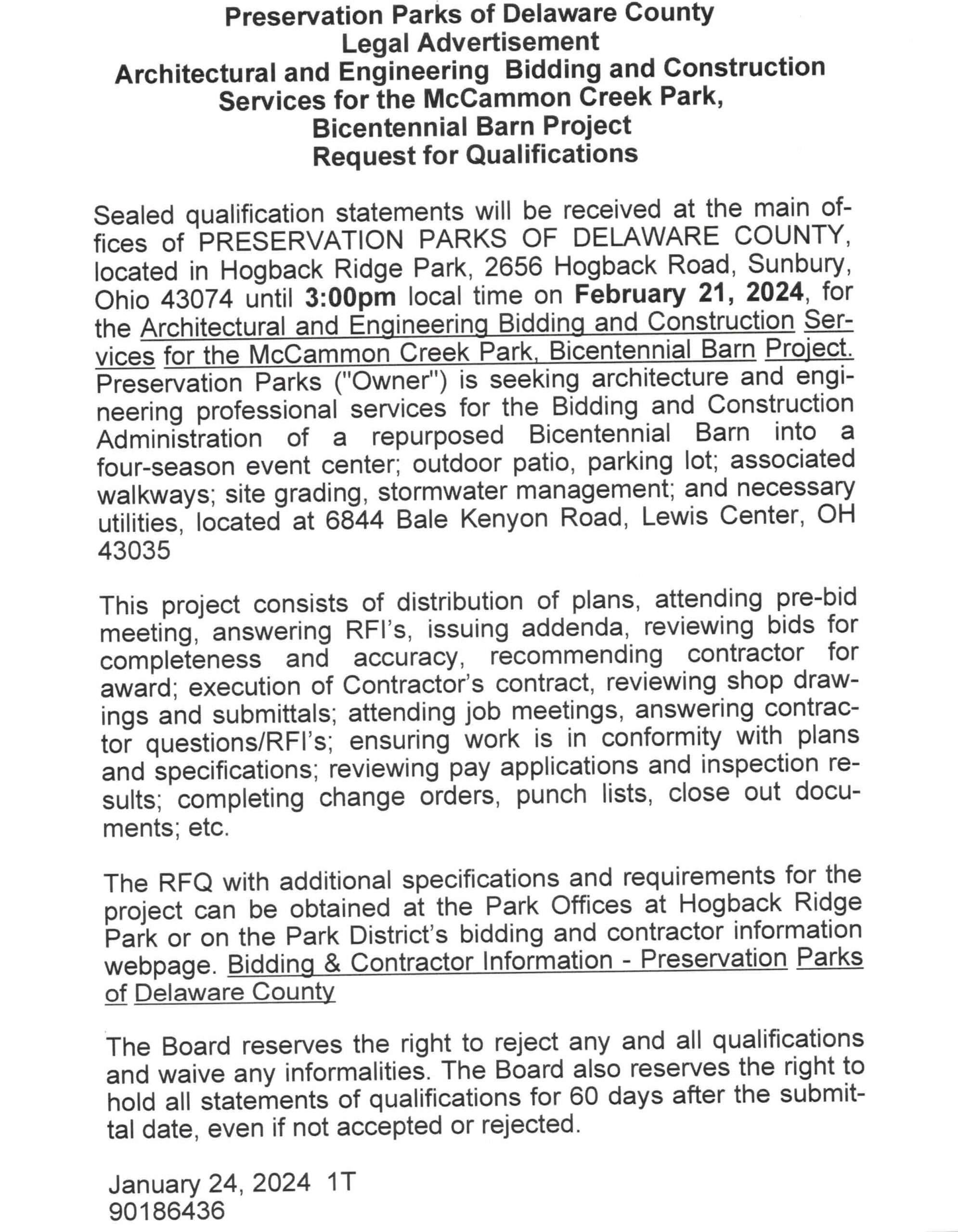 Bidding & Contractor Information - Preservation Parks of Delaware County
